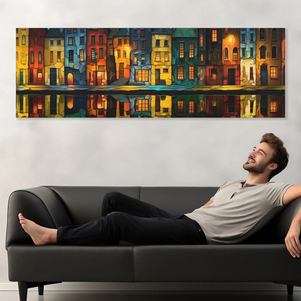 Obraz na plátně - Noční ulice Lambuen FeelHappy.cz Velikost obrazu: 180 x 60 cm