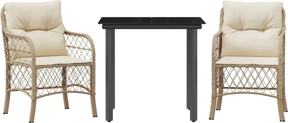 3dílný bistro set s poduškami béžový polyratan 3212145