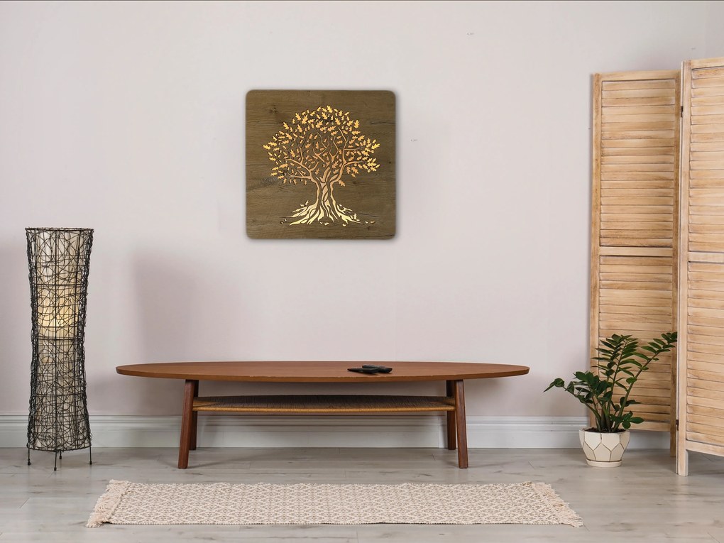 Li-Go "Dub" světelný obraz s baterií 62x62cm varianta ovládání: manuál/pohybové čidlo, provedení povrchu: černá s patinou