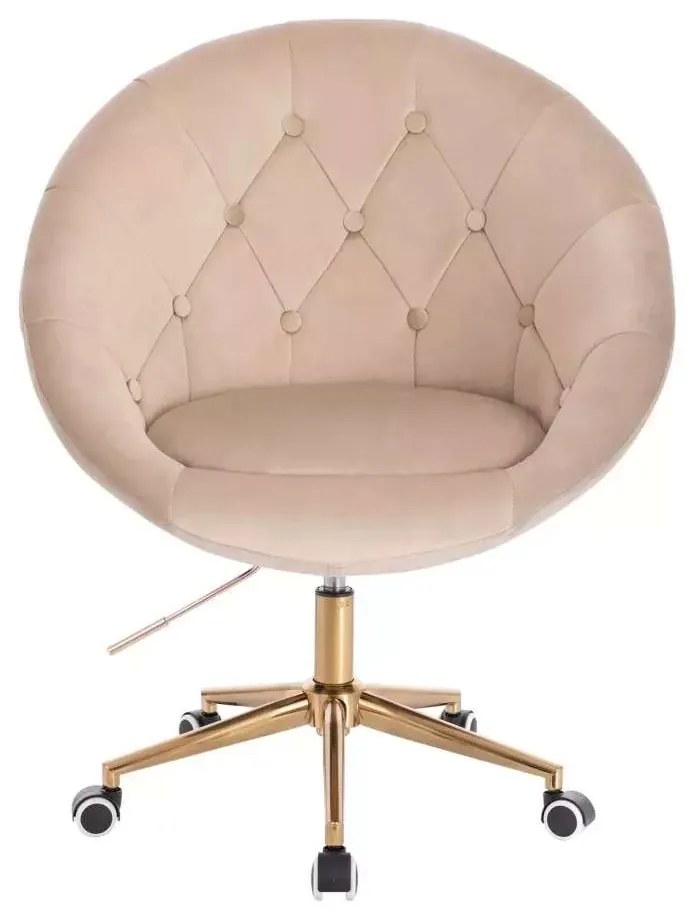 LuxuryForm DESIGN Otočné křeslo VERA VELUR na zlaté podstavě s kolečky - latte