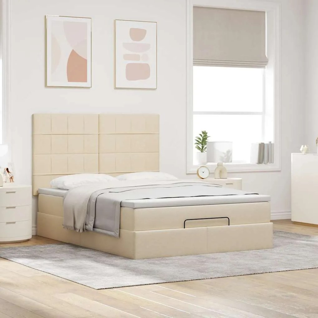Osmanský rám postele s matrací krémově 140x190cm textil 3313159