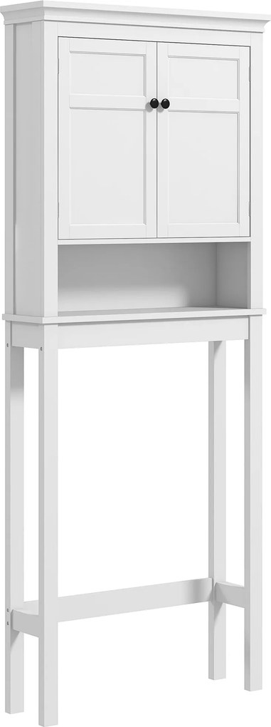 HOMCOM Skříňka na WC s úložným prostorem nad toaletou, policový regál do koupelny - 70 x 20 x 175 cm, Bílá