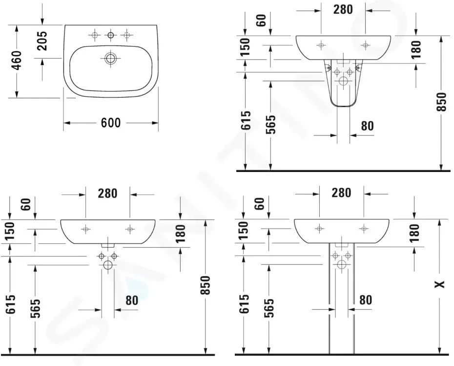 DURAVIT - D-Code Umyvadlo 600x460 mm, s přepadem, s otvorem pro baterii, bílá (23106000002)