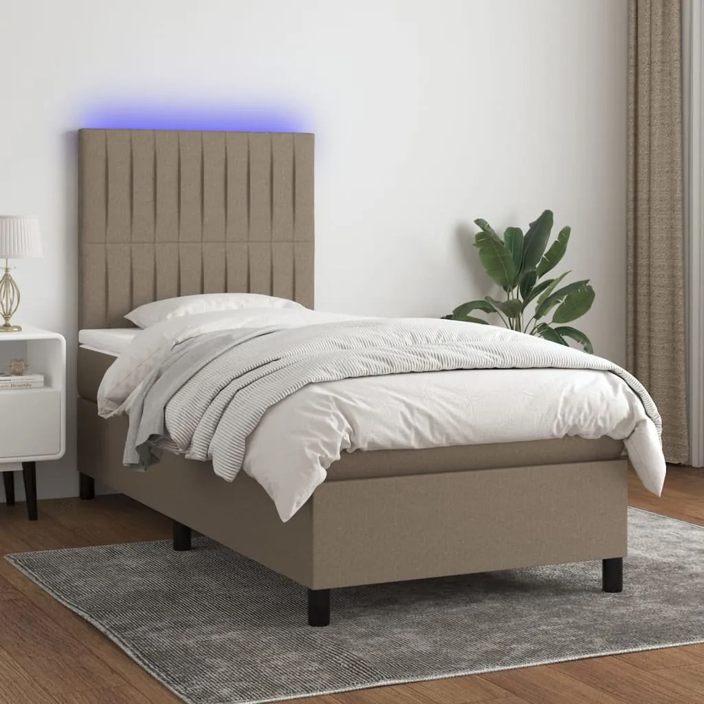 Box spring postel s matrací a LED taupe 100x200 cm textil