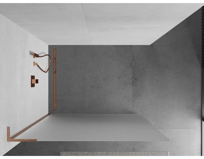 Mexen Kioto L, sprchová zástěna Walk-In 100 x 200 cm, 8mm sklo námraza, měděný matný profil, 800-100-103-65-30