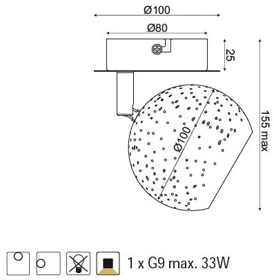 ACA DECOR Přisazené bodové svítidlo PLANETARIO max. 33W/G9/230V/IP20, černé