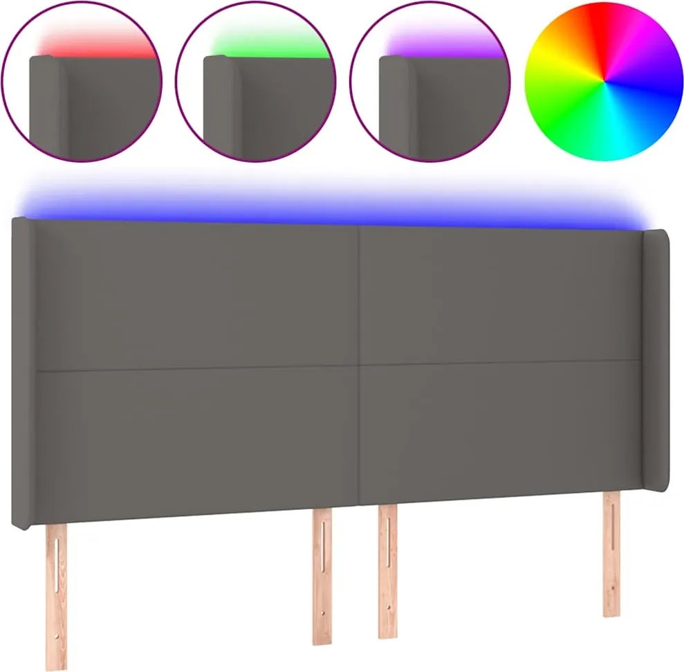 Čelo postele s LED šedé 183 x 16 x 118/128 cm umělá kůže 3123874
