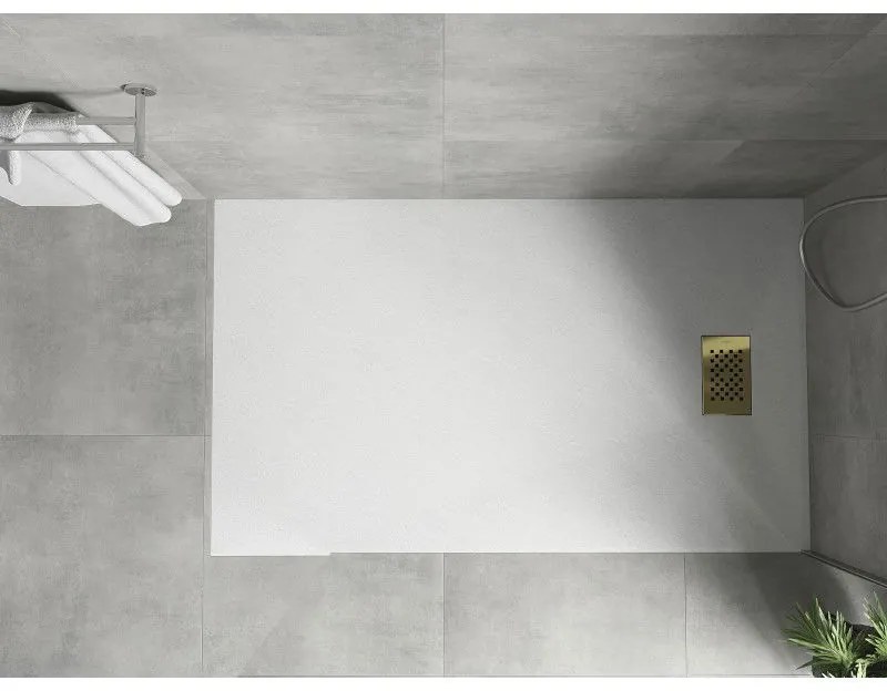 Mexen Hugo, obdélníková sprchová vanička SMC 150 x 90 cm, bílá, zlatá krytka, 42109015-G