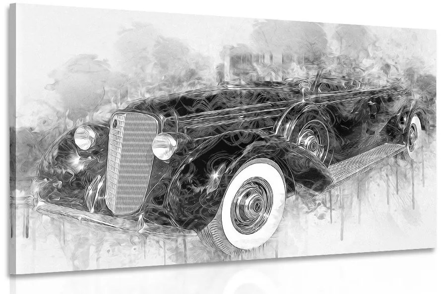 Obraz historické retro auto v černobílém provedení - 60x40 cm