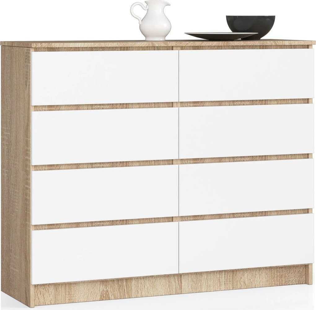 Komoda K120 8SZ dub sonoma/bílá