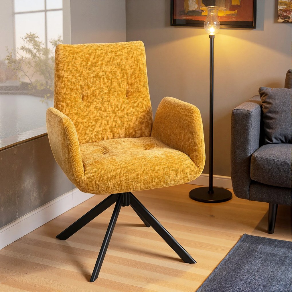 HOMCOM Polstrované křeslo, akcentové křeslo, moderní design, otočné, do 120 kg, žluté