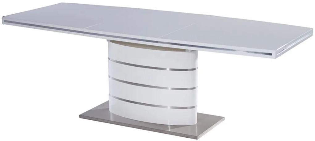Jídelní rozkládací stůl FANO 120-180x80 cm, vysoký lesk bílý, leštěná ocel