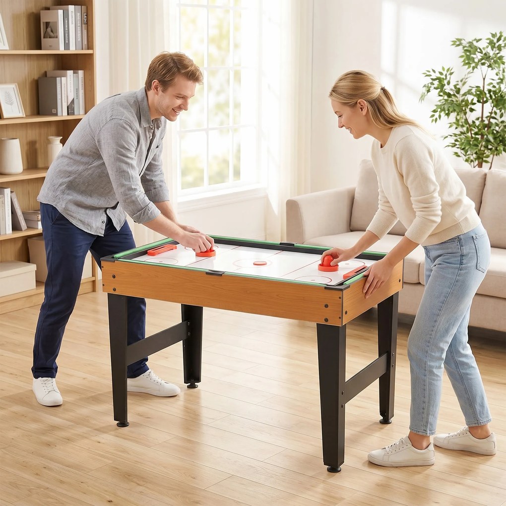 Multiherní stůl HOMCOM 4 v 1, párty herní stůl se stolním tenisem, stolním fotbalem, kulečníkem, stolním hokejem, pro zábavu více hráčů, ocel, přírod…