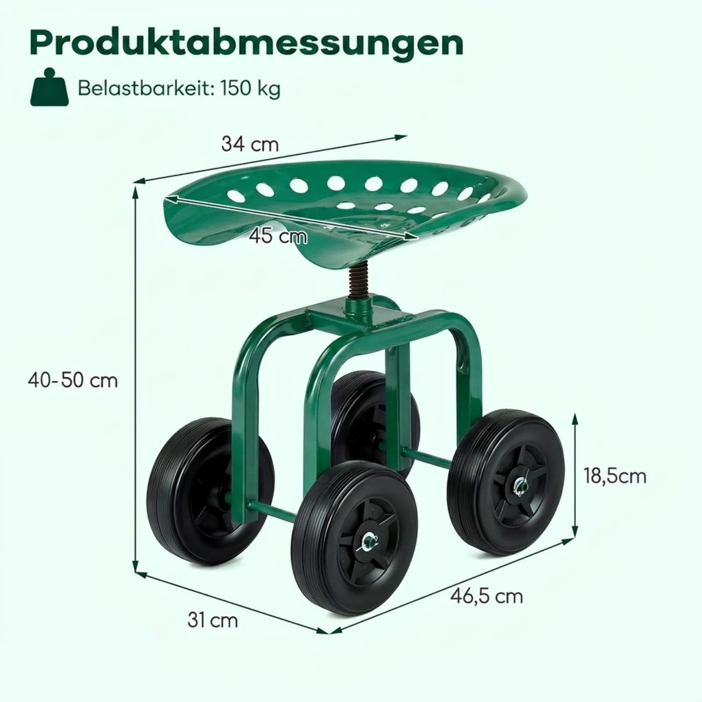 Costway Zahradní vozík na kolečkách Pojízdné pracovní sedadlo s 360° otočným