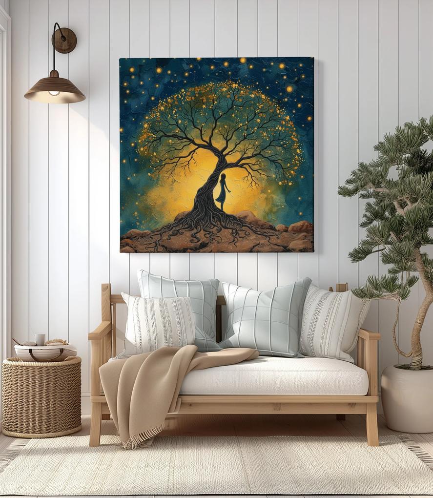 Obraz na plátně - Strom života a dívka Sunrael FeelHappy.cz Velikost obrazu: 80 x 80 cm