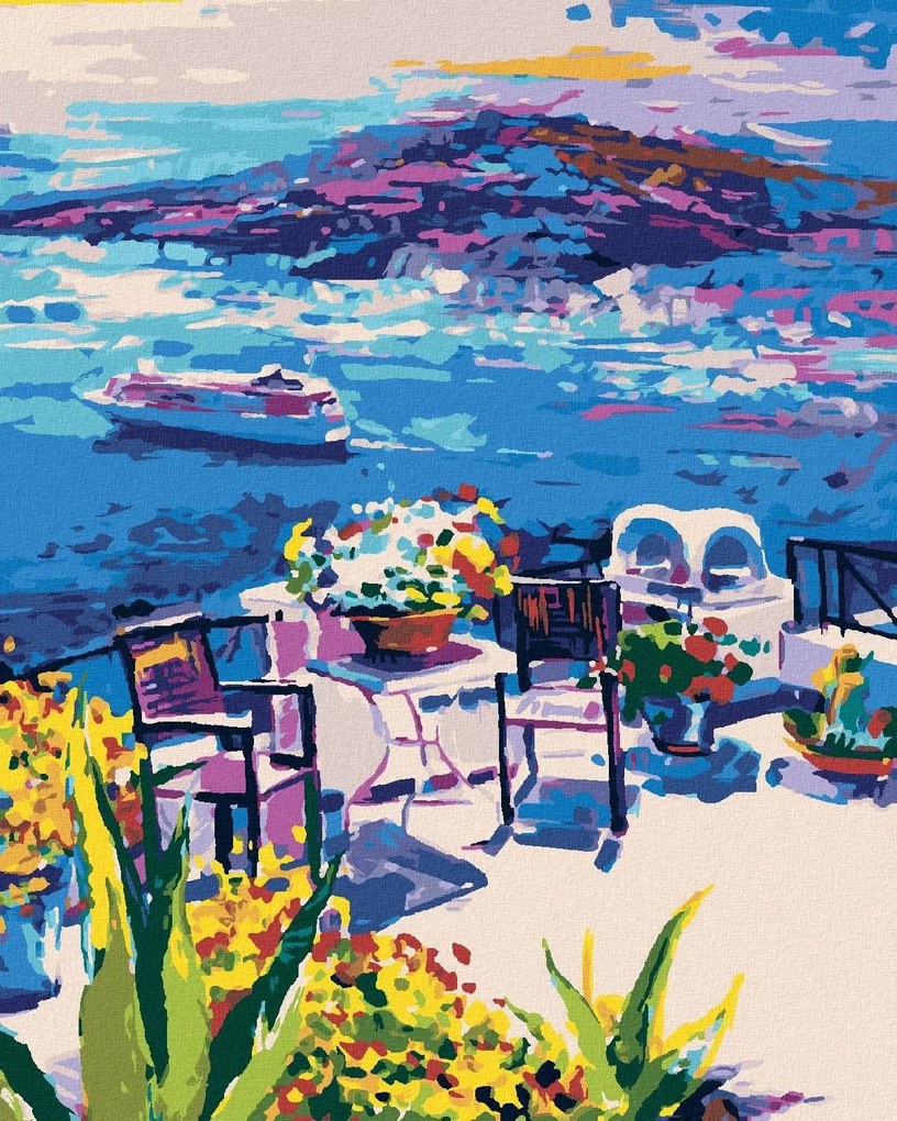 zuty zuty - malování podle čísel - terasa na santorini, 80x100 cm, plátno+rám