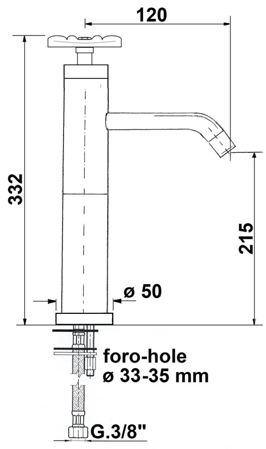 Sapho INDUSTRY stojánková umyvadlová baterie vysoká bez výpusti, výška 332 mm, chrom/černá 5102LTT