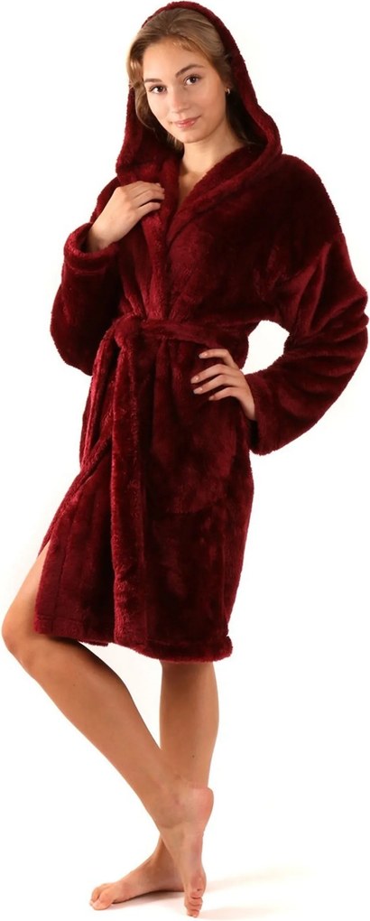 Krátký župan s kapucí Lilly extra one size vínový 33 20 3651 - L/XL