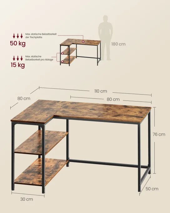 Rohový kancelářský stůl LWD135KD01