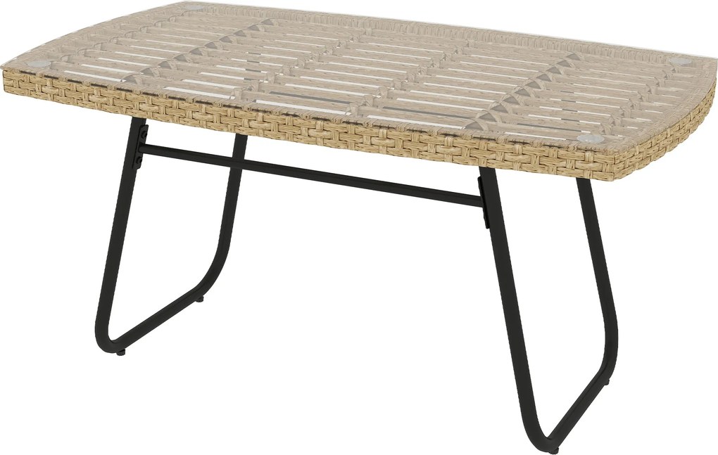 Zahradní stůl Outsunny z poly ratanového materiálu, 90 x 50 x 45 cm, UV odolný boční stůl se skleněnou deskou, obdélníkový stůl na terasu, balkonový …