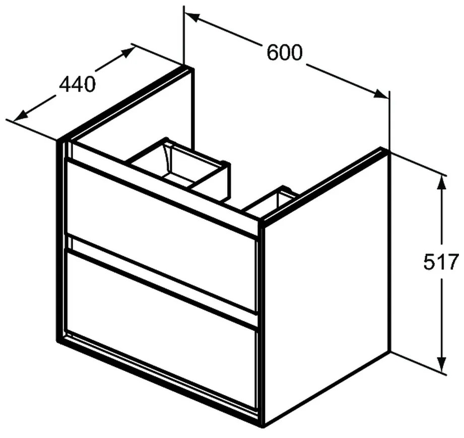 Ideal Standard Connect Air- Skříňka pod umyvadlo 60cm, 2 zásuvky, Dekor světlé dřevo + matný hnědý lak E0818UK