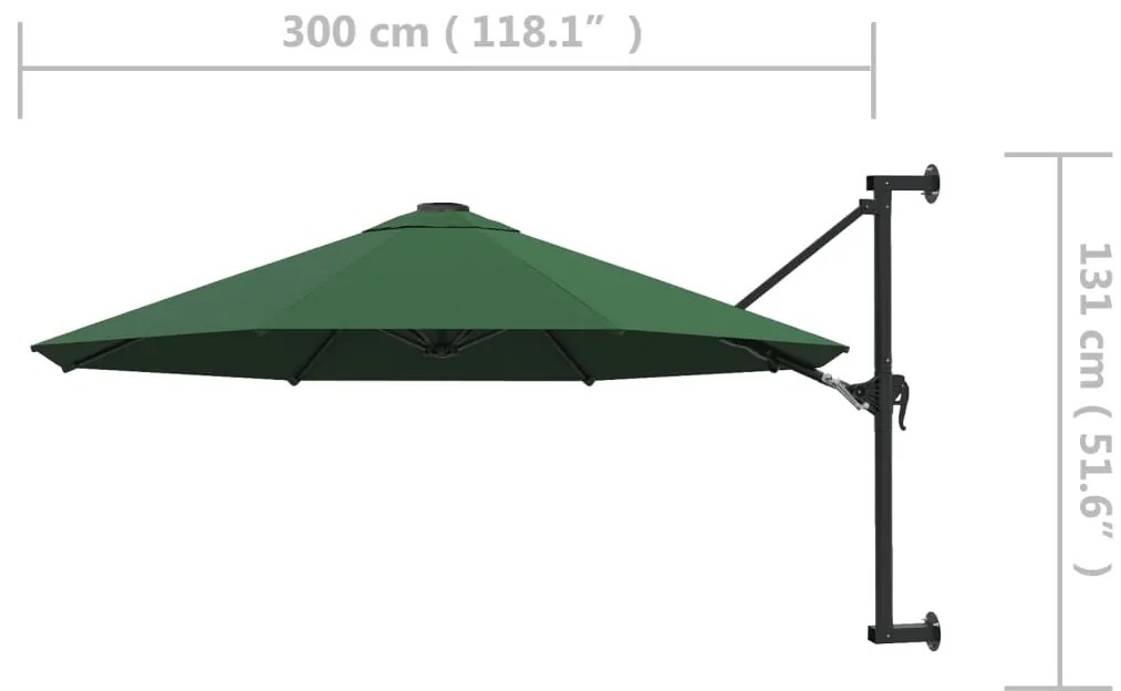 vidaXL Marketos Nástěnný slunečník s kovovou tyčí 300 cm zelený