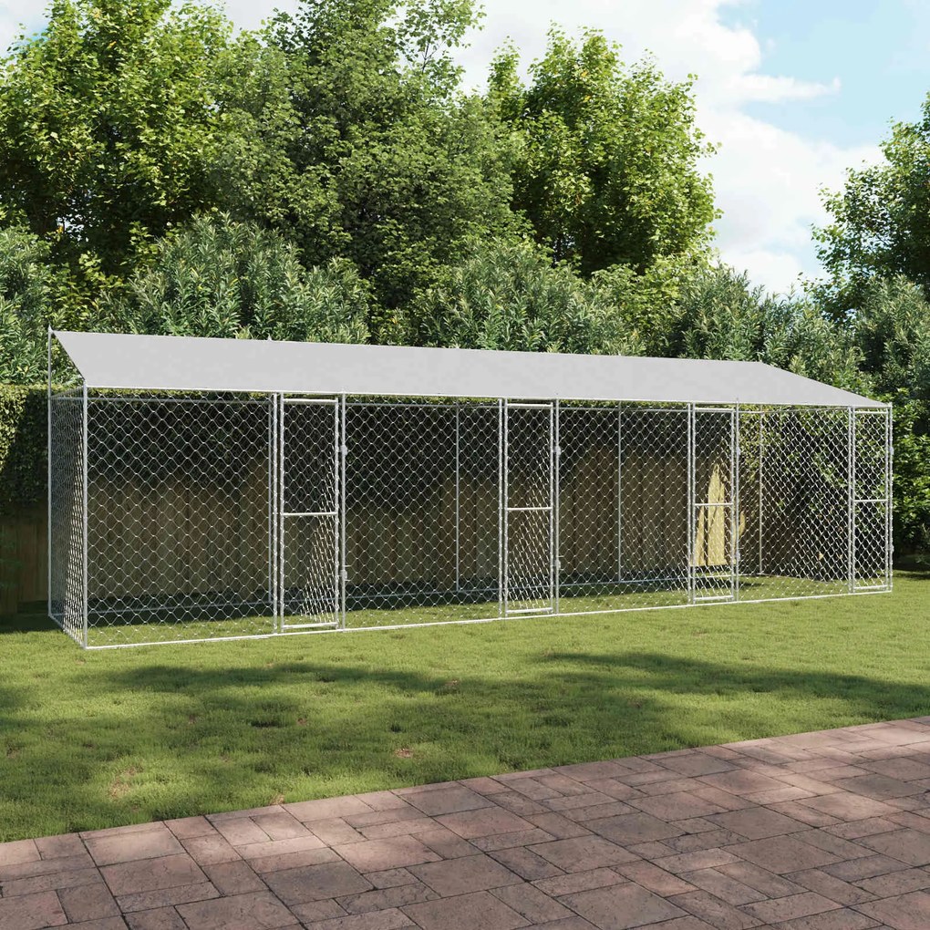 Psí klec s střechou Stříbrná 800 x 200 x 256 cm Ocel a PE 3368300