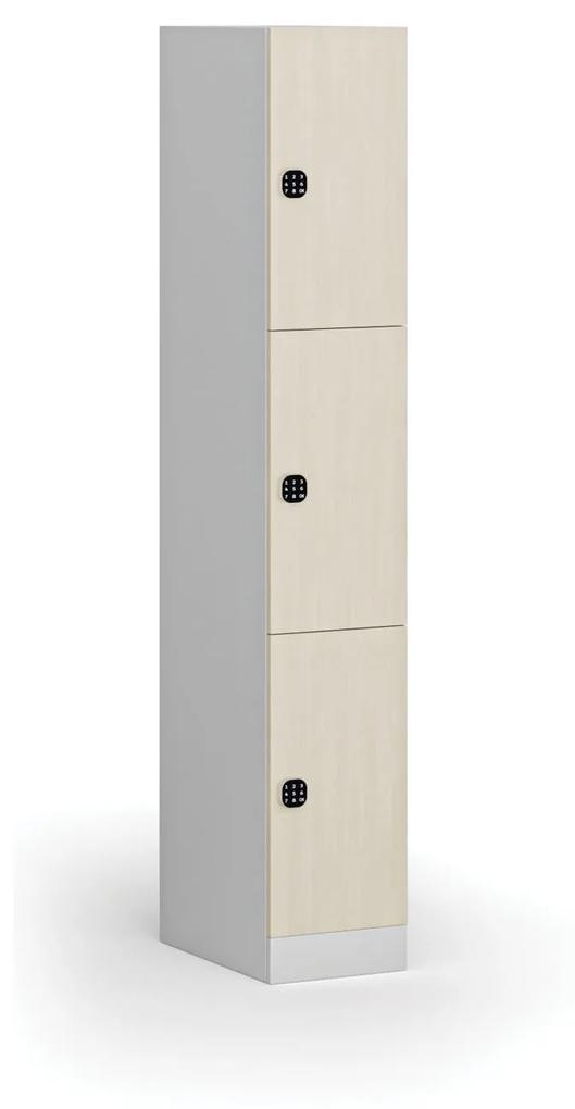Šatní skříňka s úložnými boxy, 3 boxy, 1850 x 300 x 500 mm, kódový zámek, laminované dveře, dub přírodní