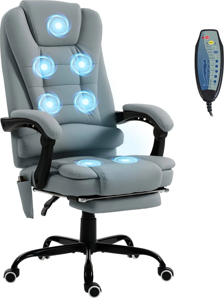Vinsetto výkonné masážní kancelářské křeslo — ergonomické, výškově nastavitelné, polohovatelné s kabelovým ovládáním a vysouvací opěrkou nohou, otočn…