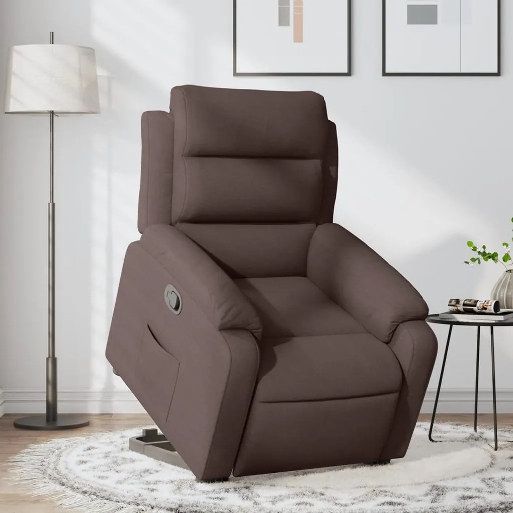 Zvedací polohovací křeslo tmavě hnědé textil 3204985
