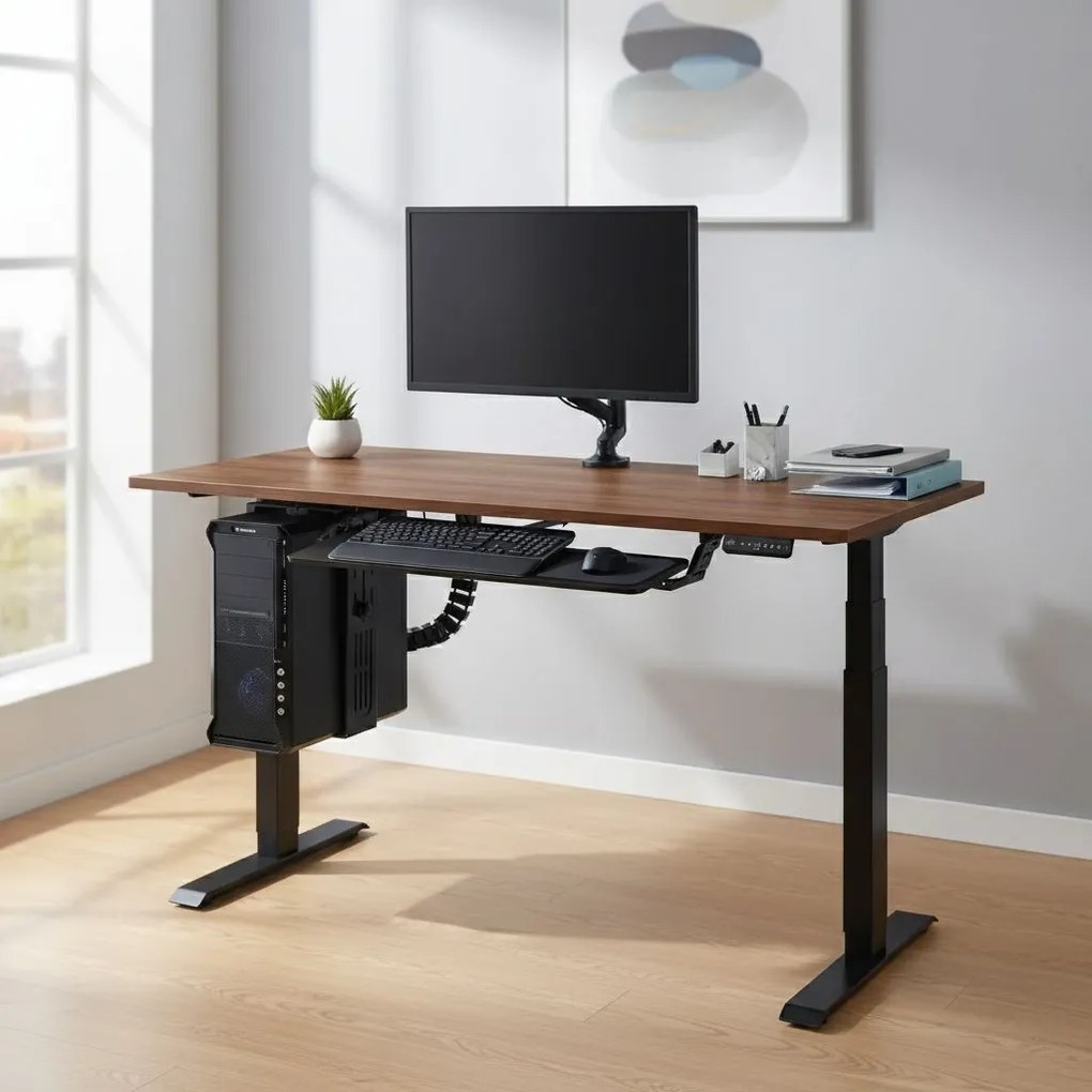 Výškově nastavitelný stůl OfficeTech C, 160 x 80 cm, černá podnož, dub silverjack