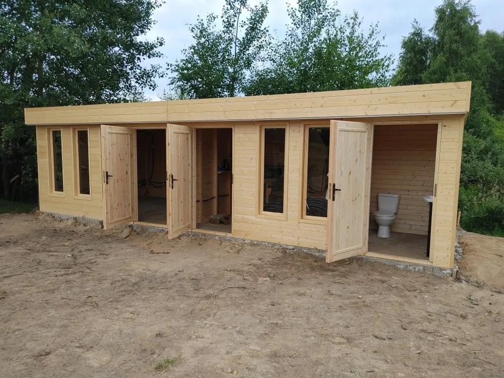 Dřevěný zahradní domek s dřevníkem DOUBLE 8,5x3m (4x3m+3x3m+1,5x3m) Osobní odběr/vlastní doprava bez montáže