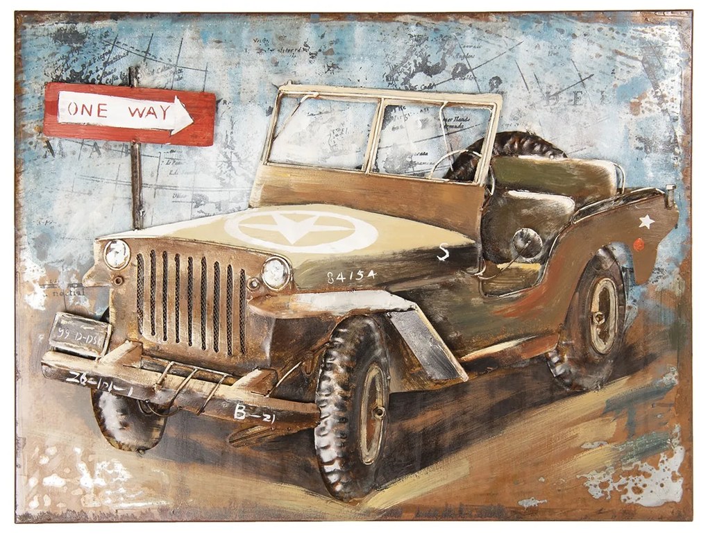 Kovový nástěnný obraz Jeep veterán - 80*6*60 cm