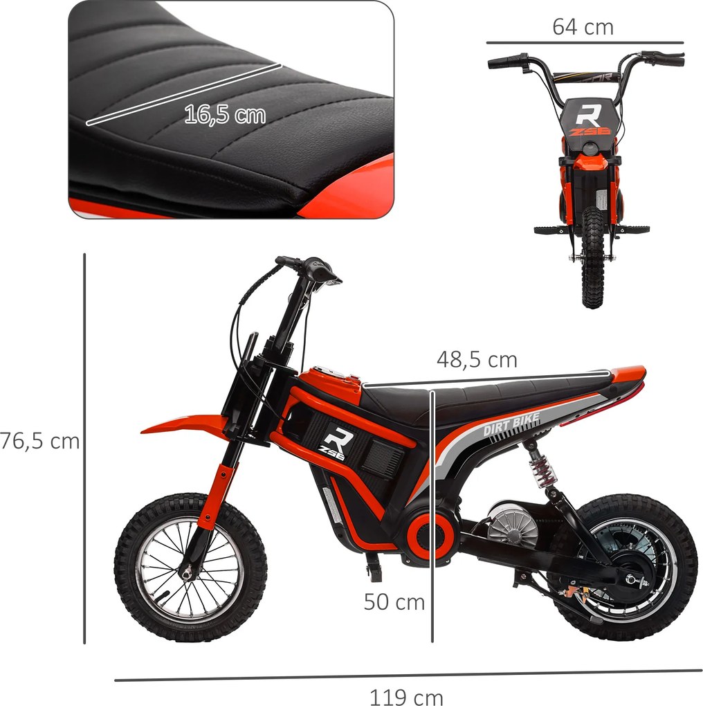 Elektrická motorka pro děti, 24V dětská motorka s klaksonem, světlem, s otočným plynem, 8-16 km/h, 8-12 let, červená