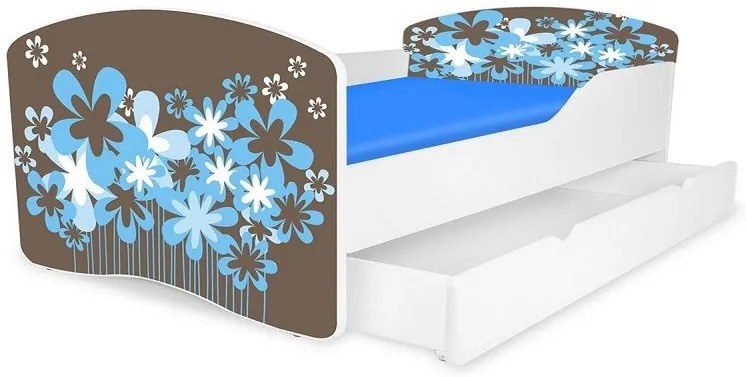 Dětská postel se šuplíkem - Hnědá s květy - rainbow - 140 x 70 cm