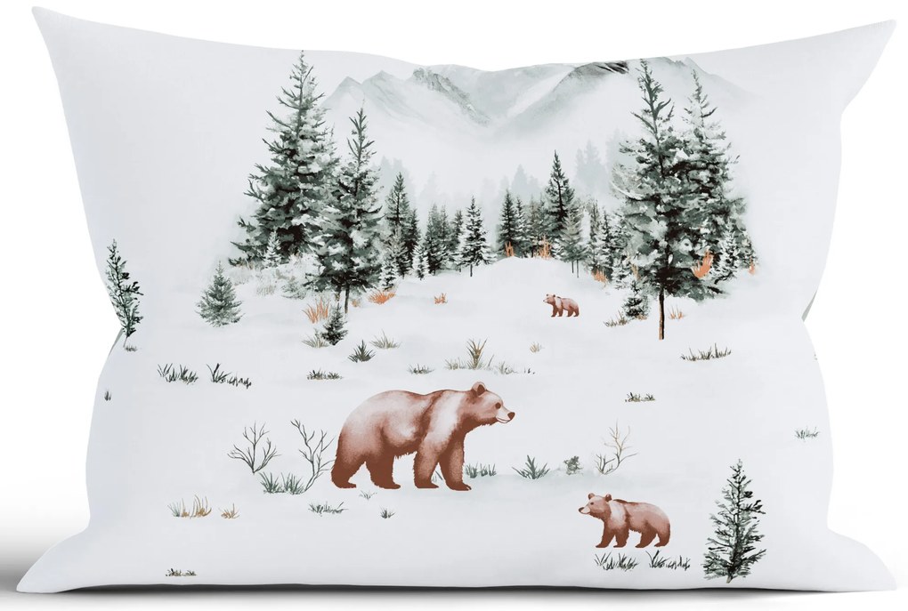 MK Lůžkoviny Vánoční bavlněný povlak na polštář Renforcé 40 x 60 cm - Medvědi v zimě