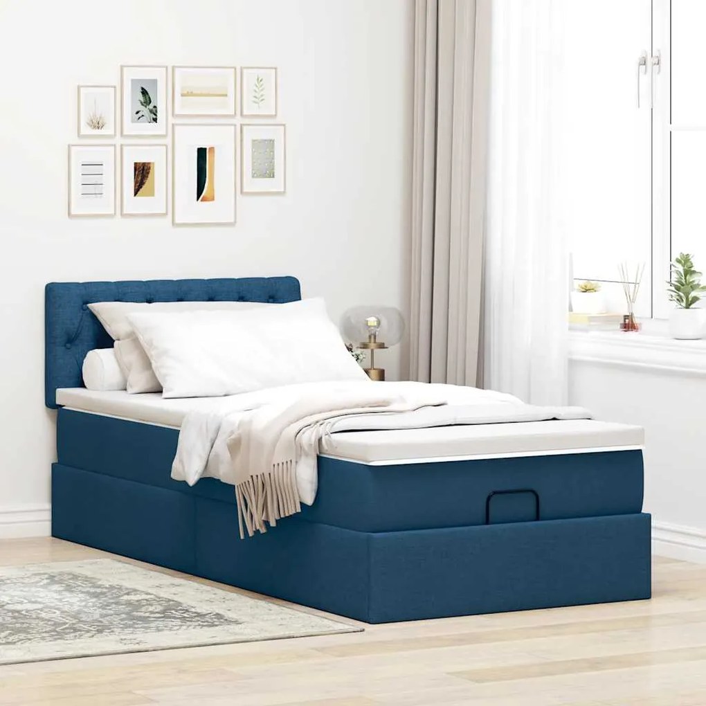 Osmanský postel s matrací modrá 100x200 cm textil 3311524