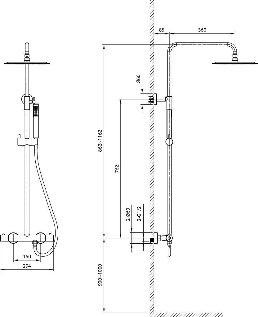 Sapho Sapho, Sprchový sloup s termostatickou baterií, černá mat