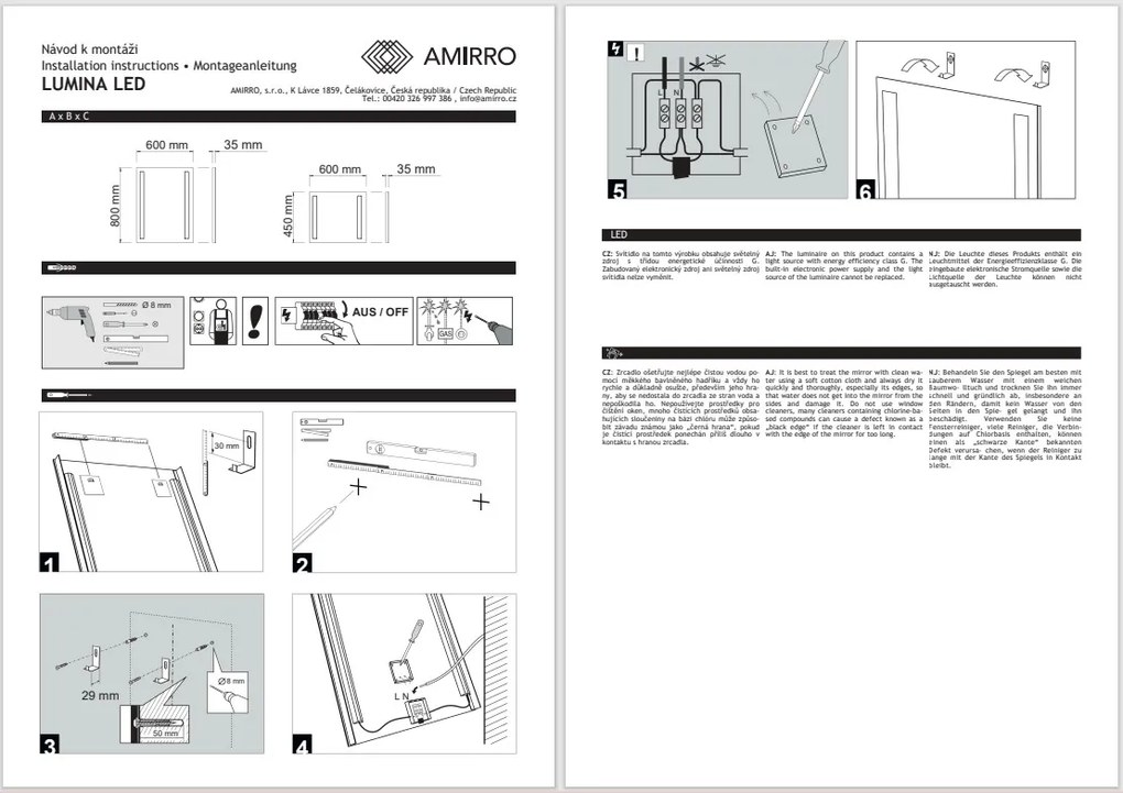 Zrcadlo na zeď chodbu do pokoje ložnice koupelny předsíně LUMINA LED - 60 x 80 cm se dvěma LED podsvícenými pruhy 900-995