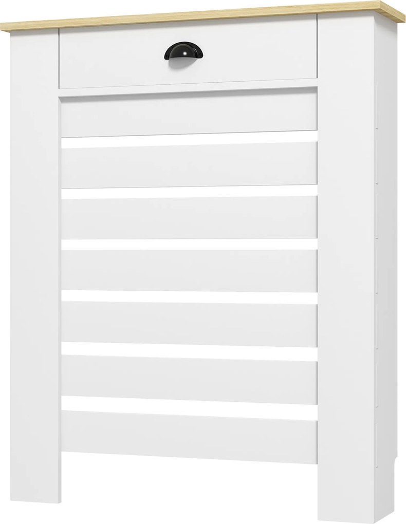 HOMCOM Kryt na radiátor, Radiátorová skříň, Horizontální mřížka, se zásuvkou, pro obývací pokoj, ložnici, chodbu, Dřevo, 78 x 19 x 95,5 cm, Bílá