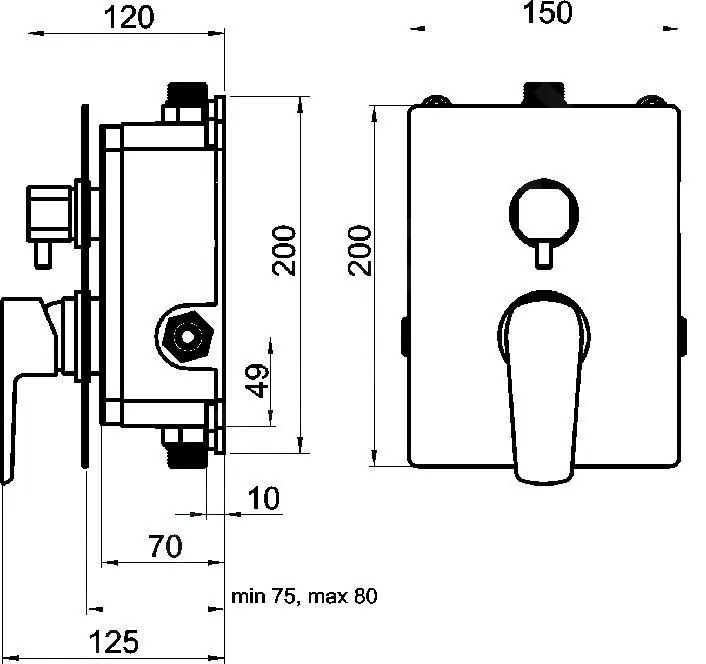 Novaservis Metalia 58, podomítková baterie s boxem 2-výstupová, černá, BOX58051R-5