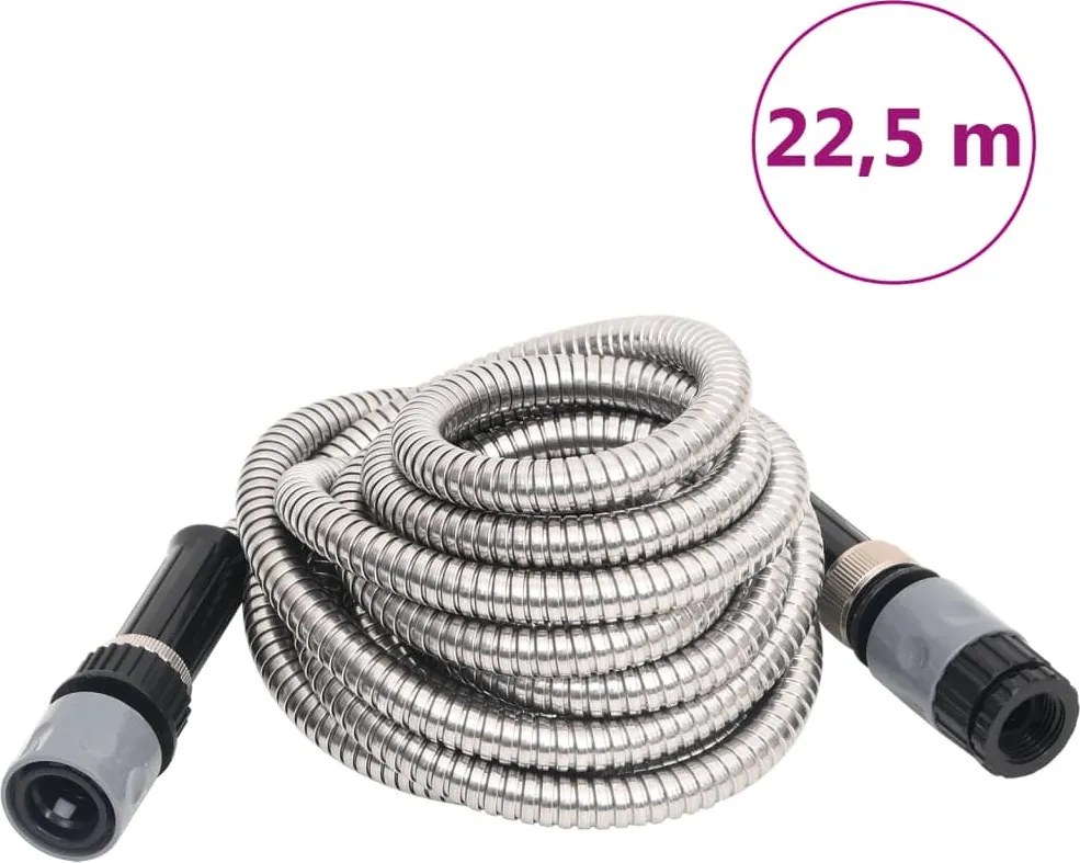 vidaXL Zahradní hadice s tryskou stříbrná 0,6" 22,5 m nerezová ocel [154512]