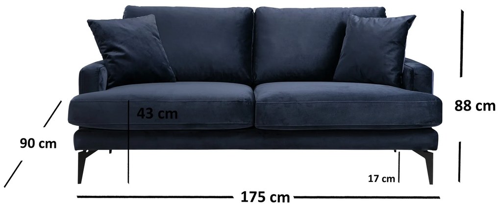 Atelier del Sofa Dvoumístná pohovka PAPIRA námořnicky modrá 175 cm 560ARE1505
