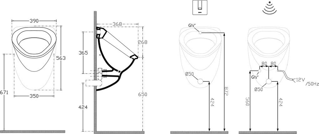 Isvea Isvea, DYNASTY urinál se zakrytým přívodem vody, 39x58cm, 10SZ92001-DS
