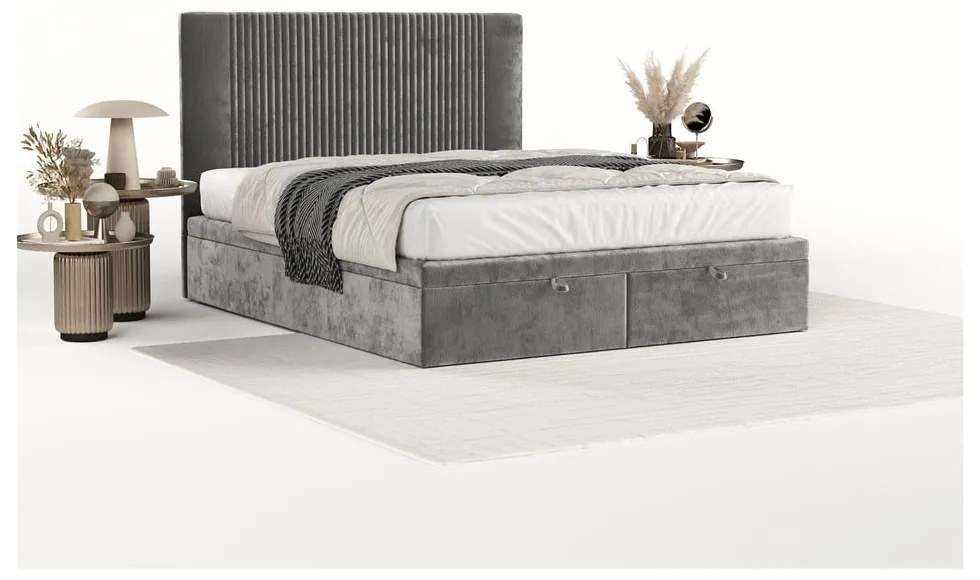 Šedá čalouněná dvoulůžková postel s úložným prostorem 180x200 cm Mavel – Maison de Rêve