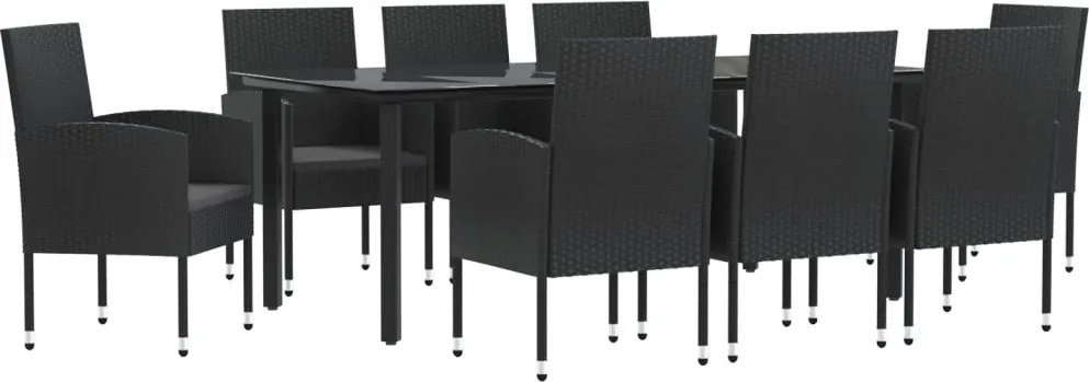 9dílný zahradní jídelní set černý polyratan a ocel 3203351