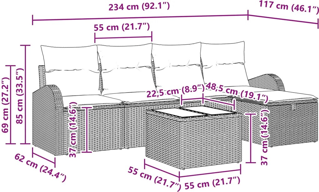 Set pohovek 6 ks Černá a krémová polyratan 3359066