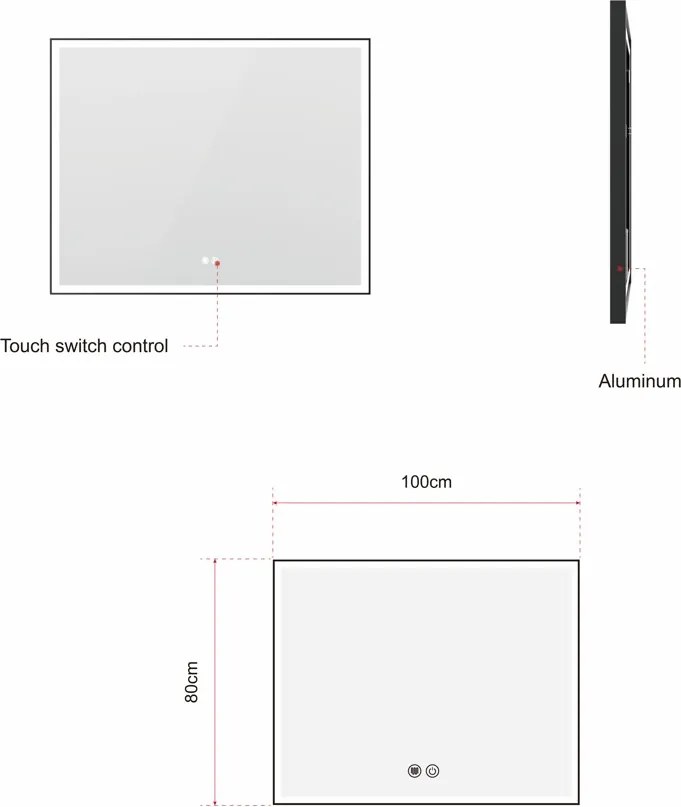 Erga Samira, LED zrcadlo 100x80cm v černém rámu, 2760 lm, 3 barvy světla, přední osvětlení, ERG-V01-SAMIRA-1080-BK