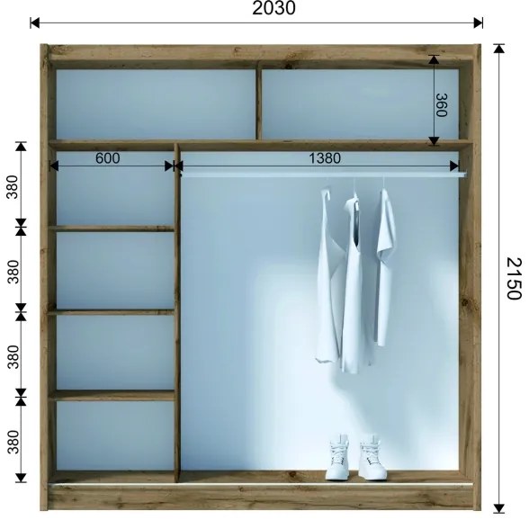 Šatní skříň se zrcadlem SABRINA 203x215 cm dub woltan