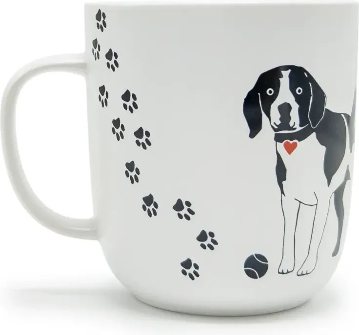 Hrnek Aport, 400 ml – New Bone China, černobílý pes, dárková krabička